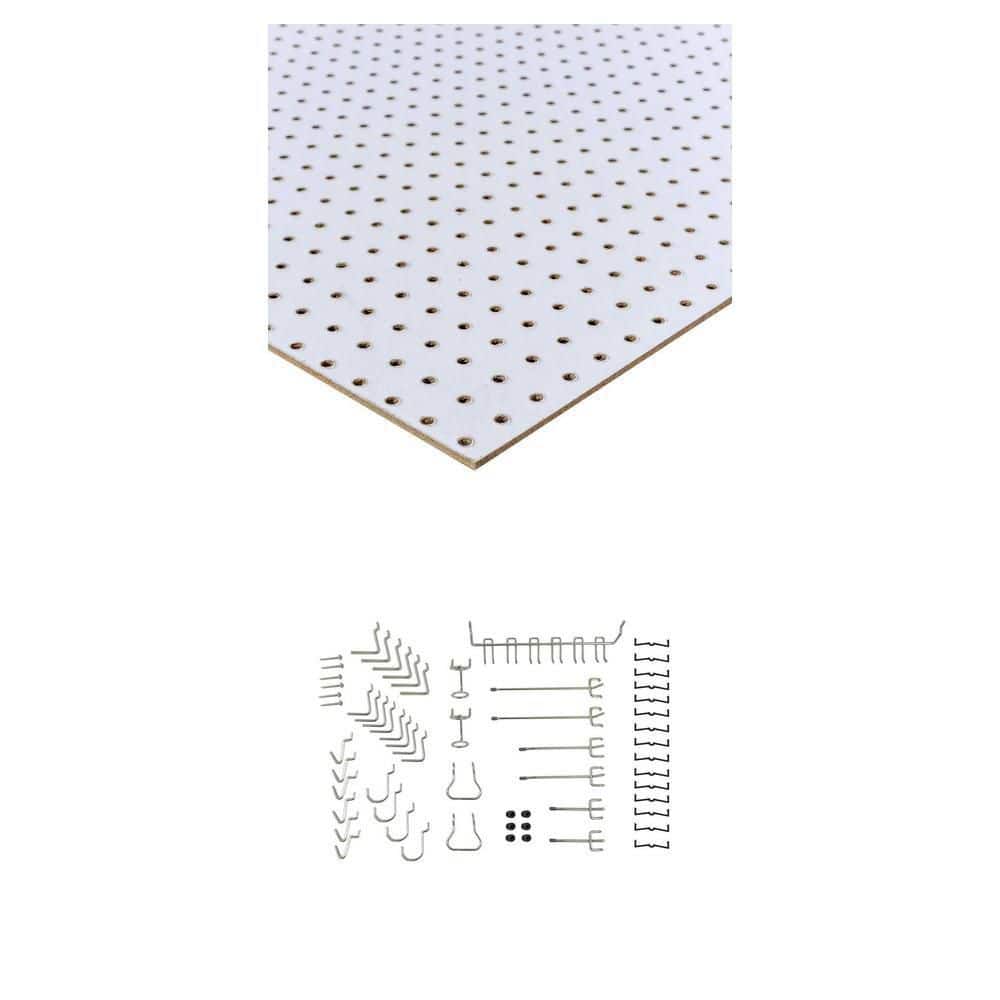 48 in. x 24 in. White Pegboard with 1/8 in. Metal Locking Pegboard Hook ...