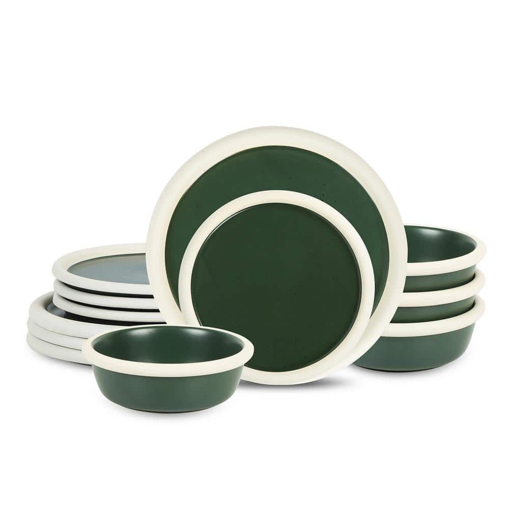 STONE LAIN Capri 12-Piece Green Stoneware Dinnerware Set (Service for 4 ...