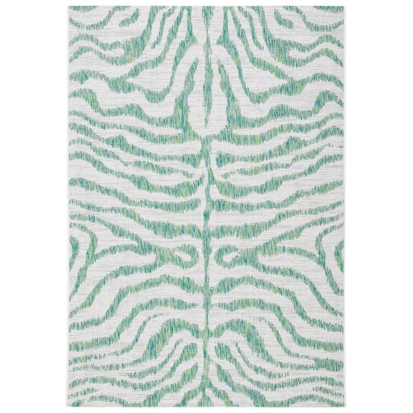 SAFAVIEH Courtyard Ivory/Green 8 ft. x 10 ft. Zebra Indoor/Outdoor Area ...