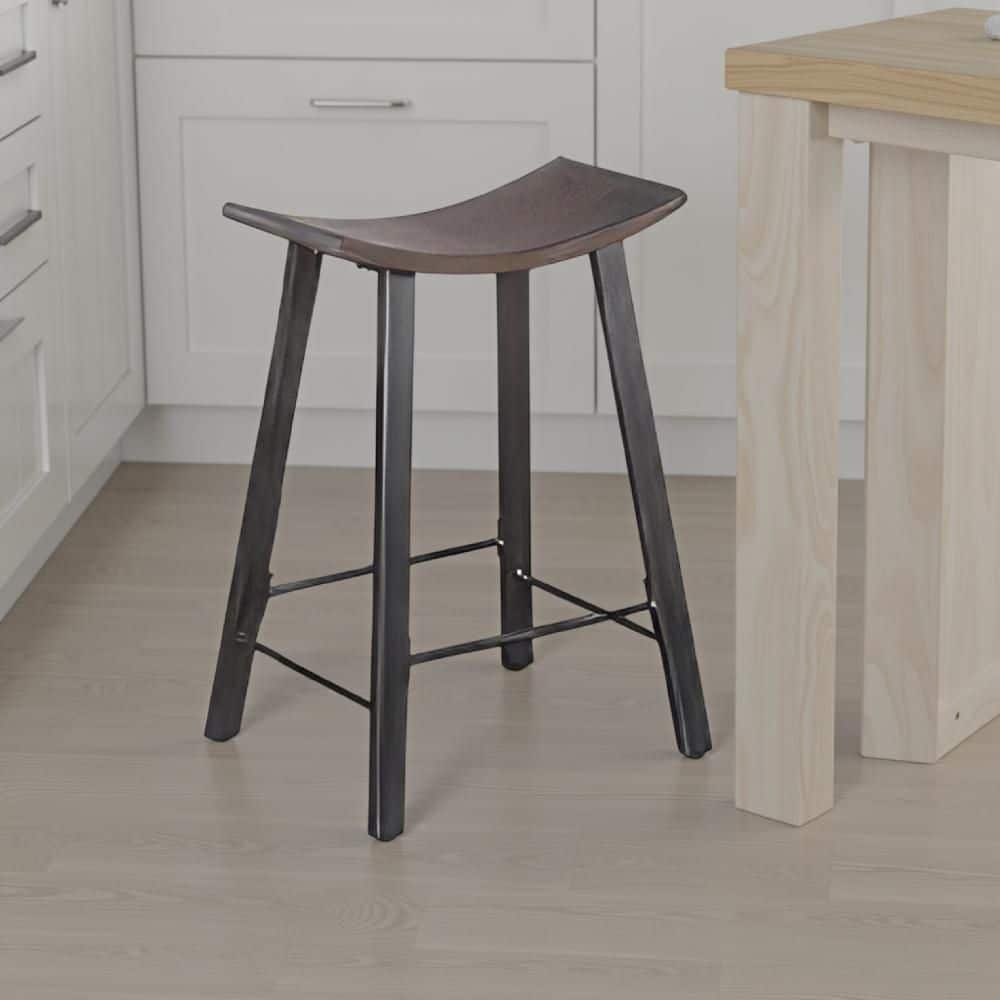 Benjara Flint Dark Brown and Black Wood Frame Counter Stool (Set of 2 ...