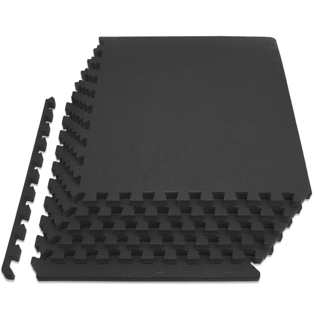 Black 24 in. W x 24 in. L x 0.75 in. T EVA Interlocking Foam Gym ...