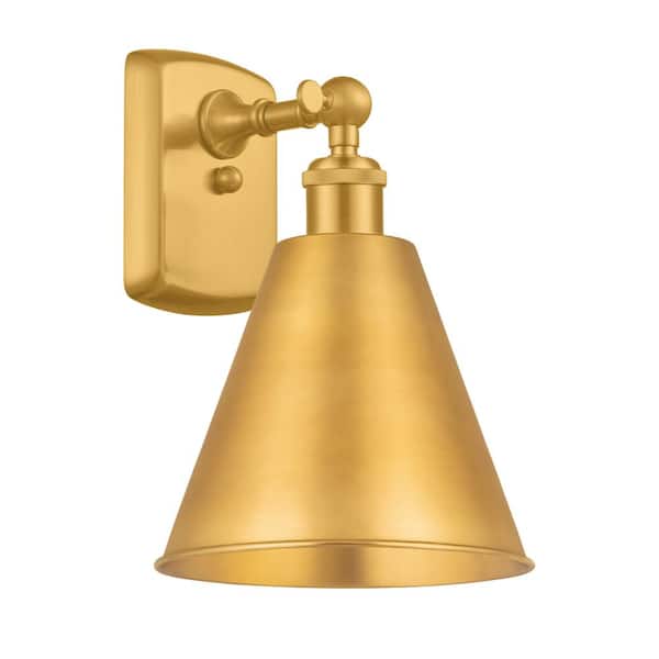 Innovations Ballston Cone 1-Light Satin Gold Wall Sconce with Gold Metal Shade 516-1W-SG-MBC-8 ...