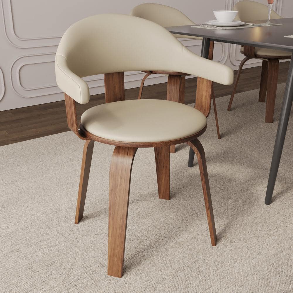 Leisuremod Dining Chair with Leather Round Seat and Solid Wood Legs ...