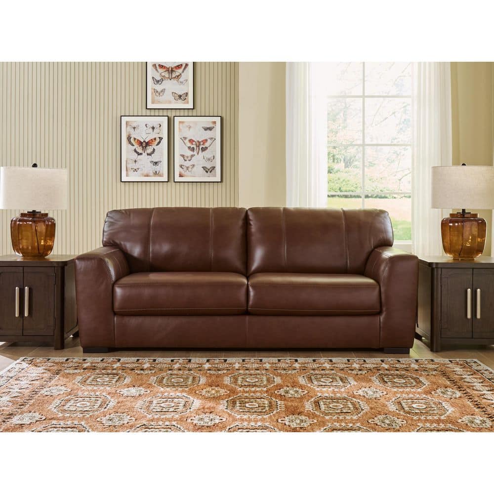 Signature DESIGN BY ASHLEY Creazzo 95 in. Square Arm Leather Match ...