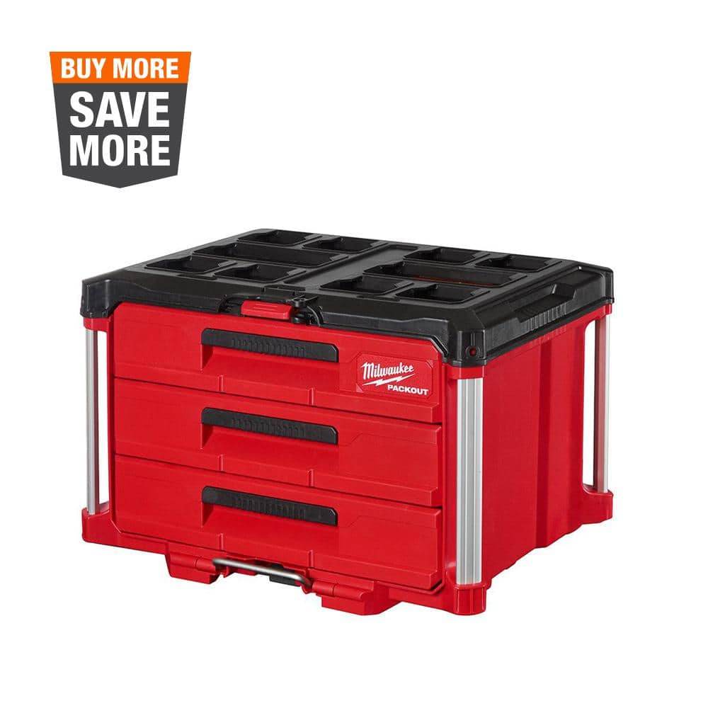 Milwaukee PACKOUT 22 in. Modular 3-Drawer Tool Box with Metal ...