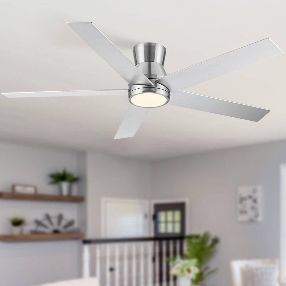 PUDO 52 in. Integrated LED Silver Indoor Modern Ceiling Fan Light Flush ...