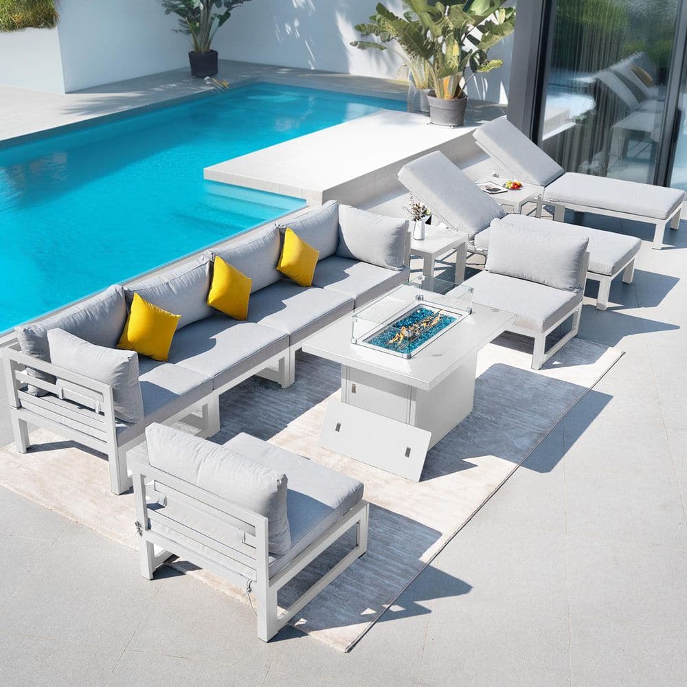 FINCATI 11-Piece White Aluminum Outdoor Patio Conversation Set with ...