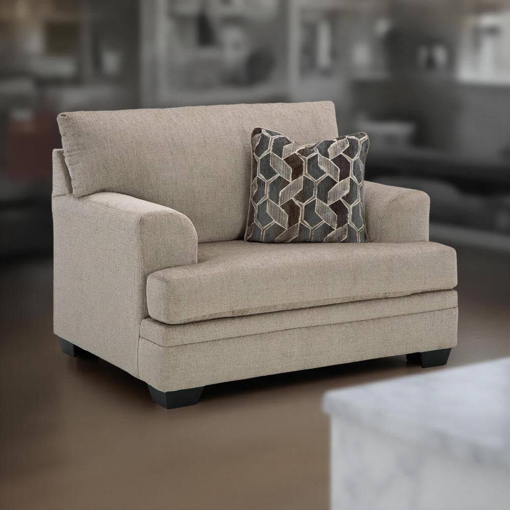 Benjara Ead Taupe Brown Polyester Accent Chair with 1 Accent Pillow ...