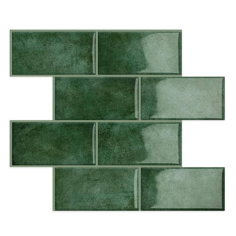 TUKTUK Light Green Peel and Stick Backsplash ‎12 in. x 10 in. Brick ...
