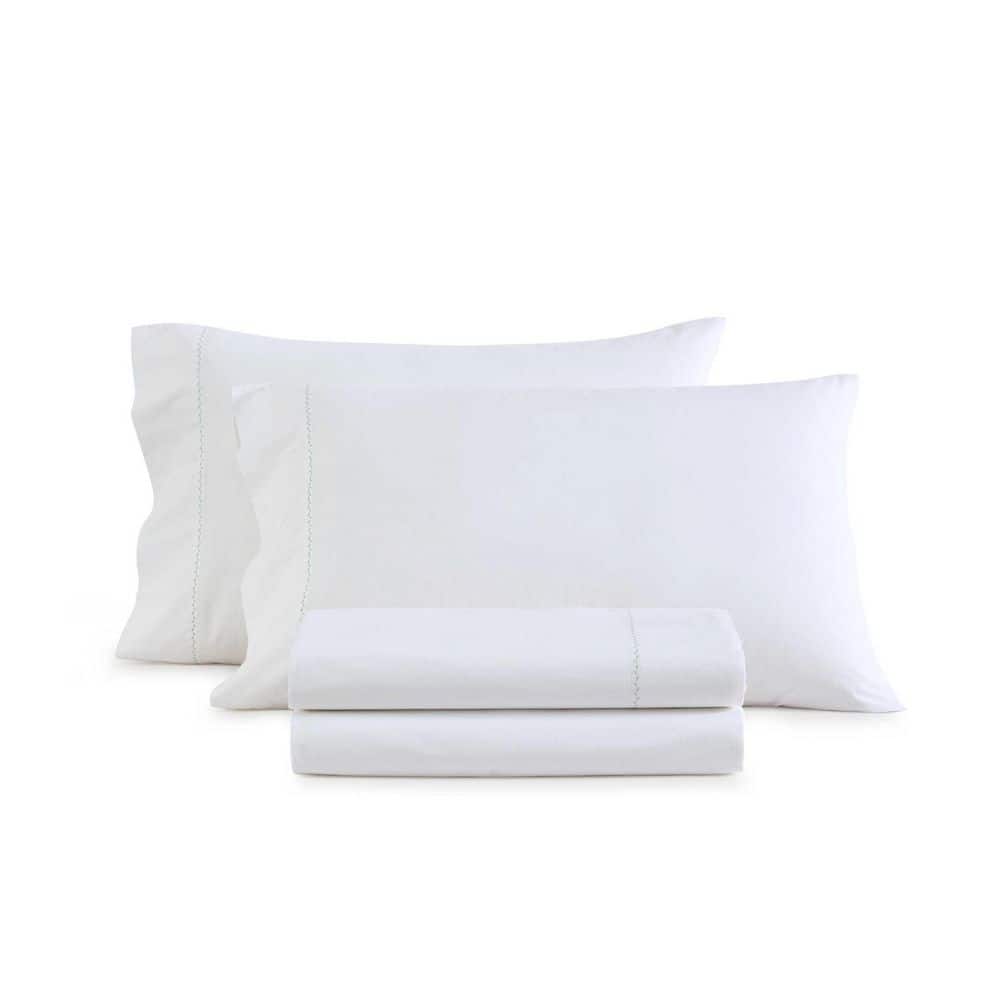 MARTHA STEWART Lilly Pond Leaf 4-Piece Grey Green Cotton Percale Full ...