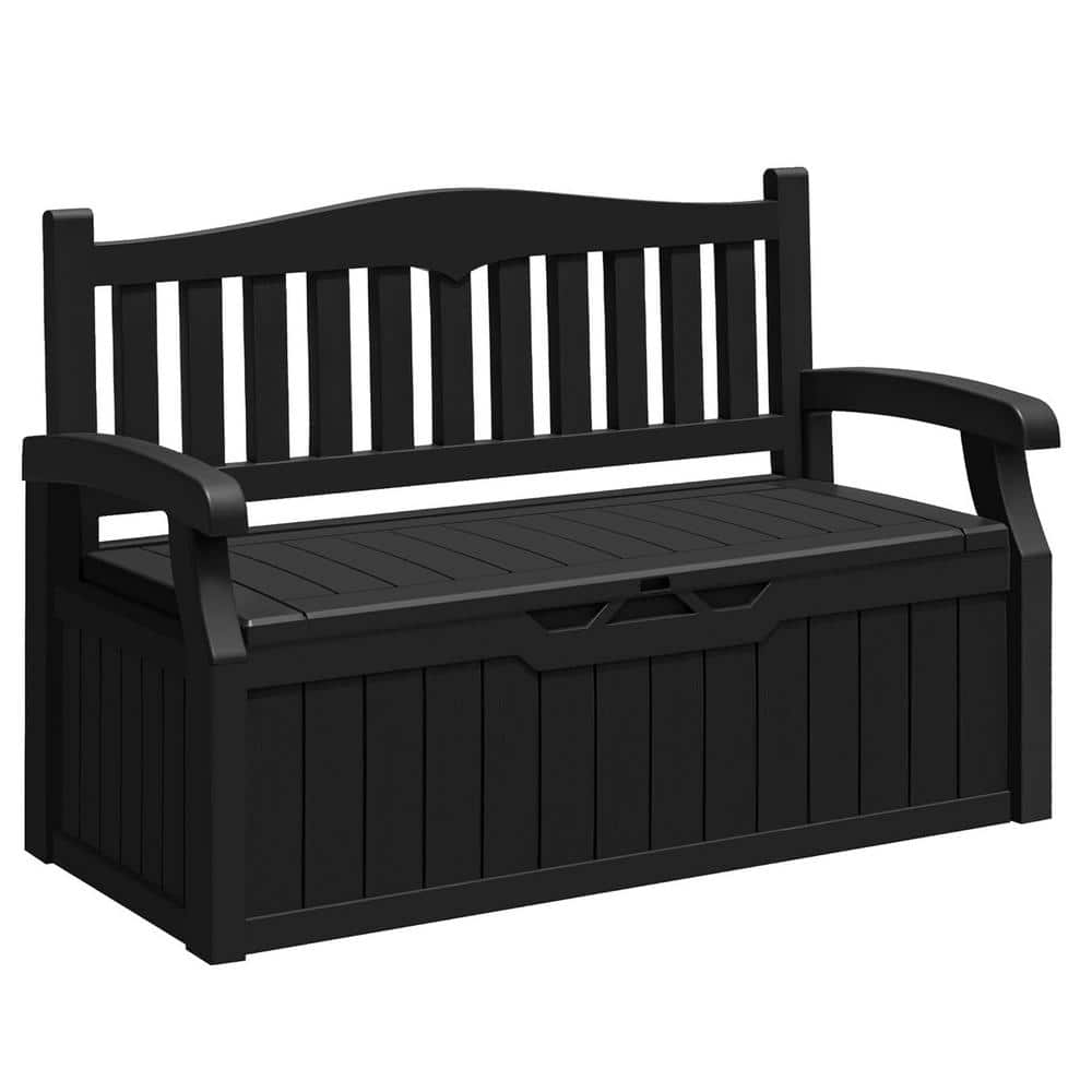 70 Gal. Black Waterproof Resin Outdoor Storage Bench Z0D537HSFY - The ...