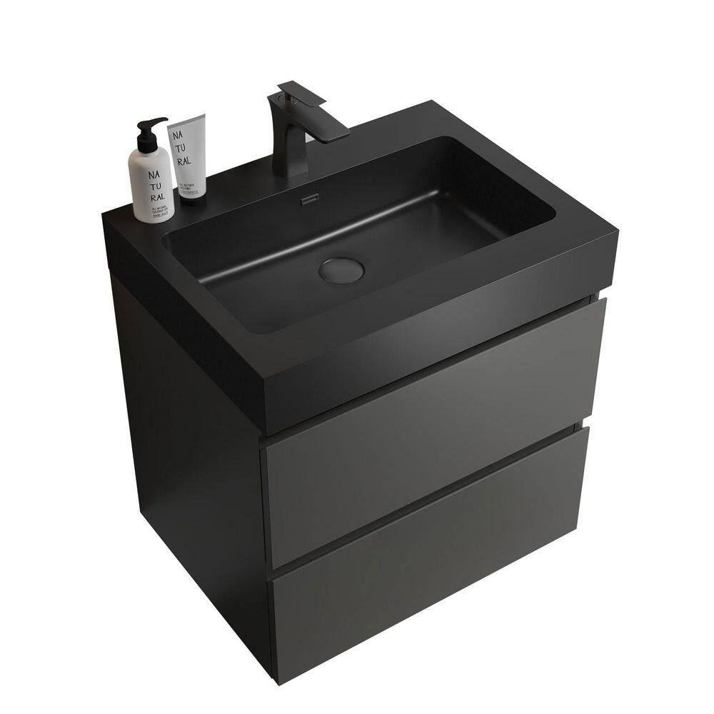 INSTER 24 in. Wall Mount Modern Single Sink Gray Bath Vanity with One ...