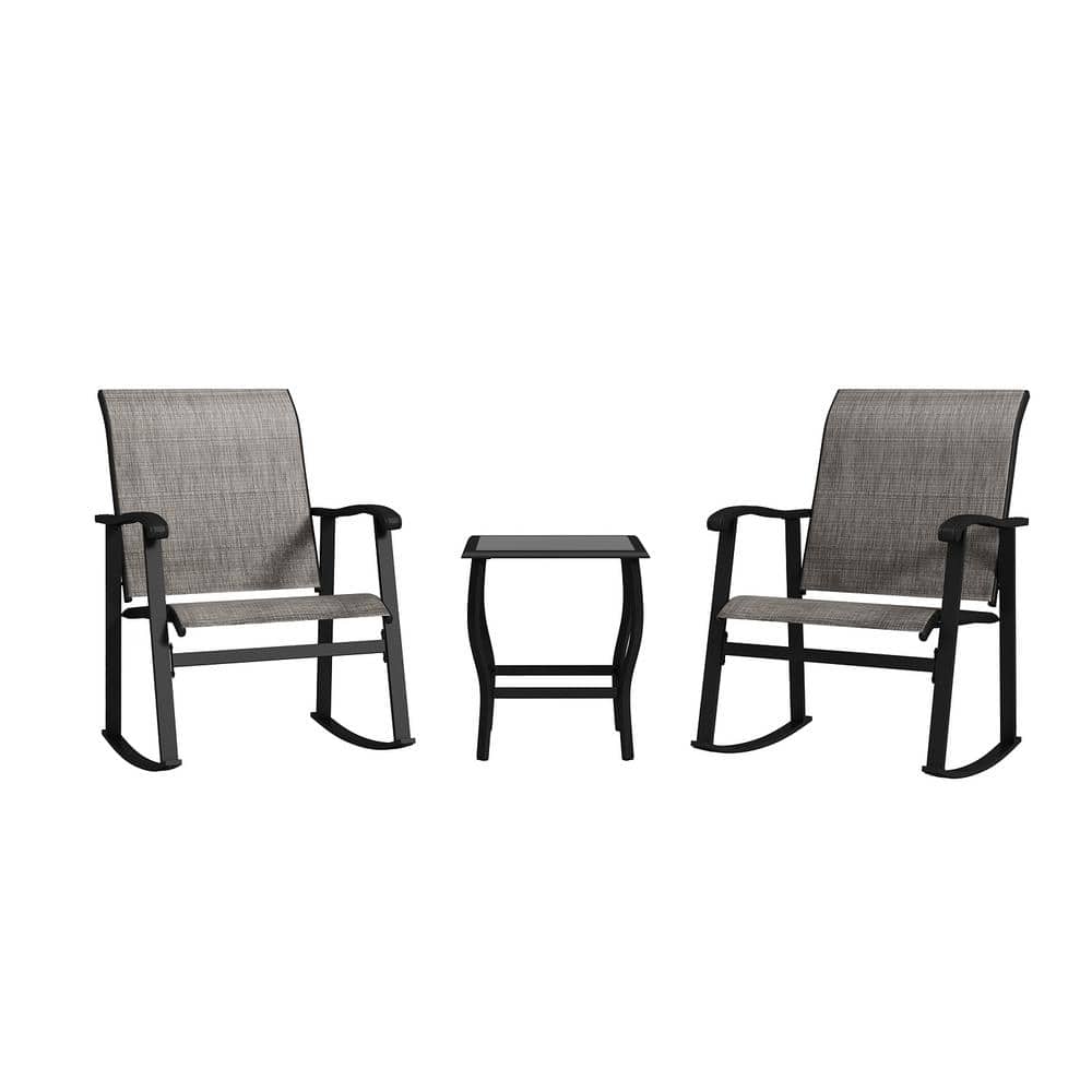 Kingdely 3-Pieces Metal Textilene Patio Outdoor Rocking Chair Set with ...