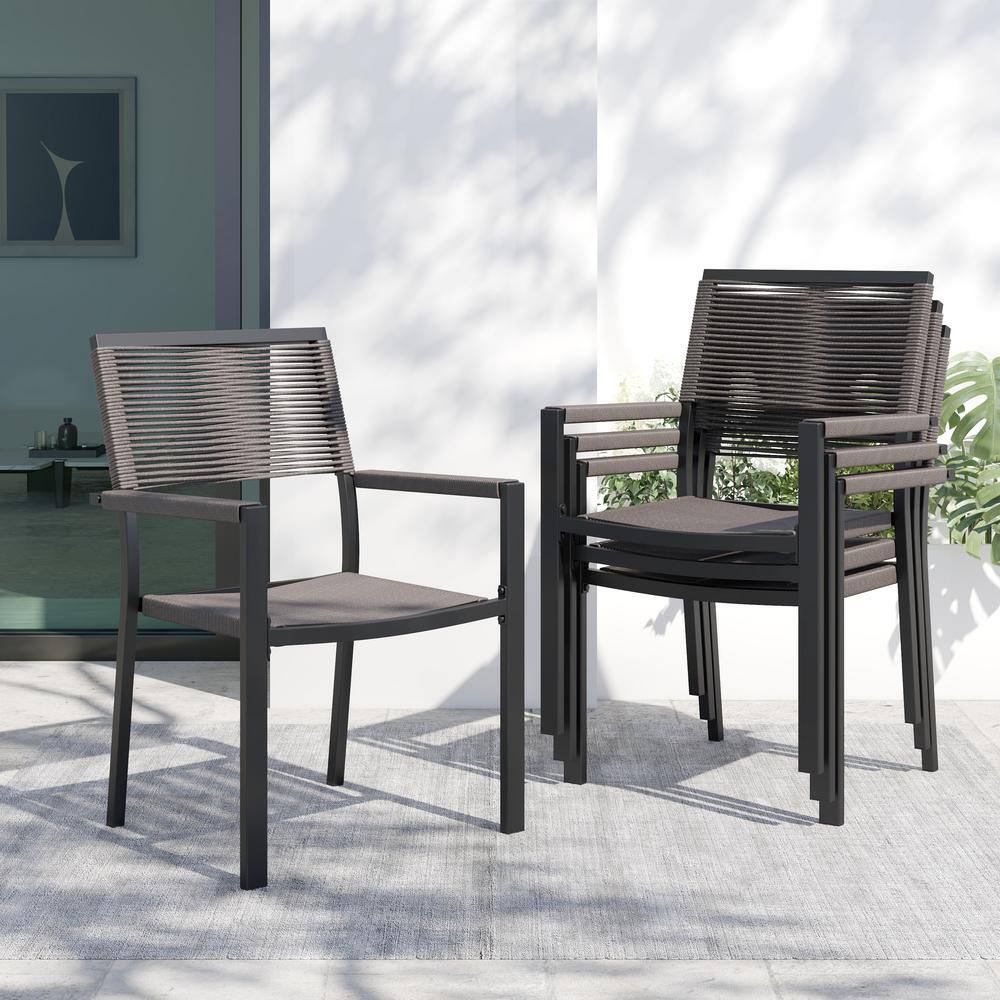 AURA OUTDOOR Wicker Metal Outdoor Dining Chair with Arm All-weather ...