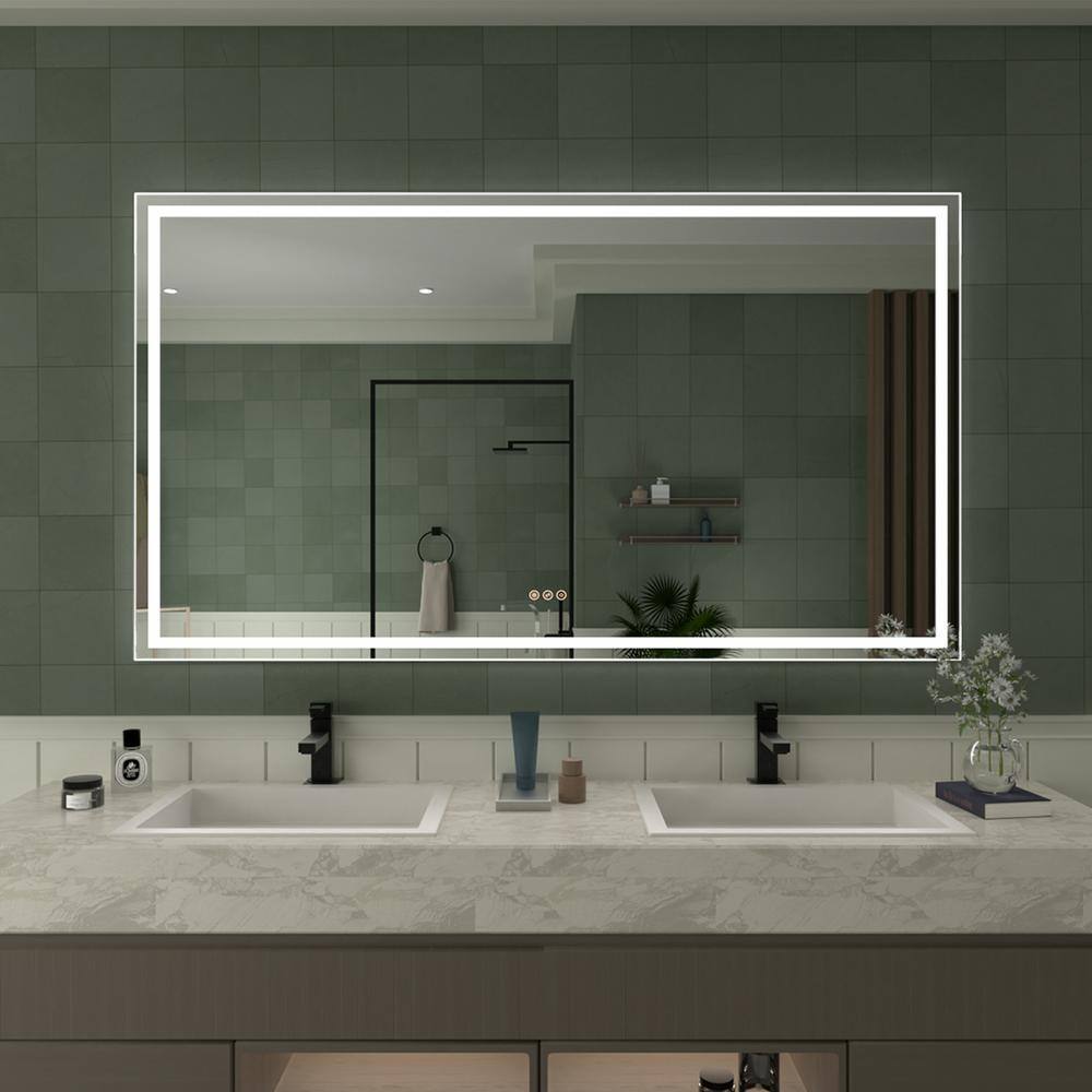 TaiMei 60 in. W x 36 in. H Frameless LED Single Bathroom Vanity Mirror ...