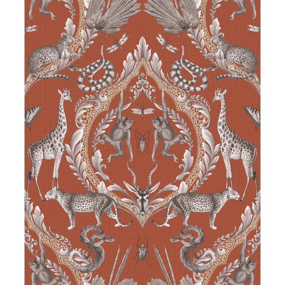 Bazaar Collection Red Rust/Black/White Animal Menagerie Damask Non ...