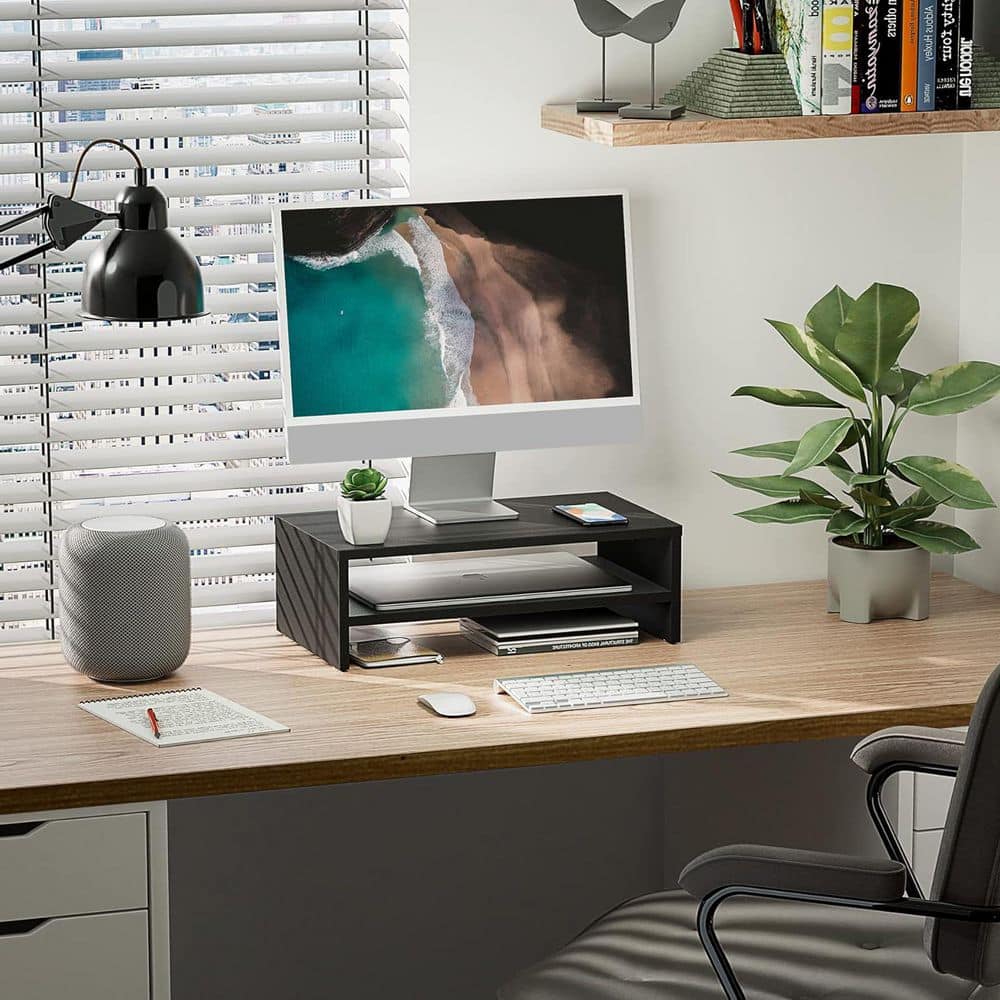 Black 16.7 in. x 5.5 in. Wood Modern Desk Organizer Stand Z01A6JLT3Q ...