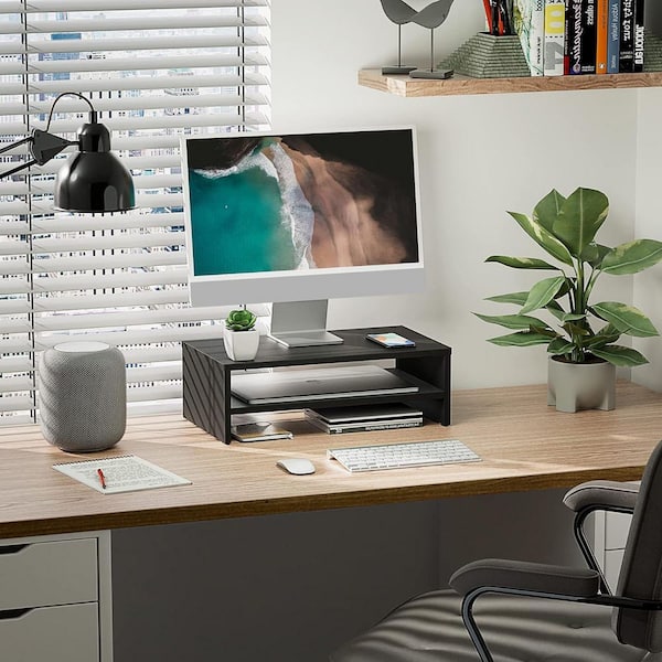 Black 16.7 in. x 5.5 in. Wood Modern Desk Organizer Stand Z01A6JLT3Q ...