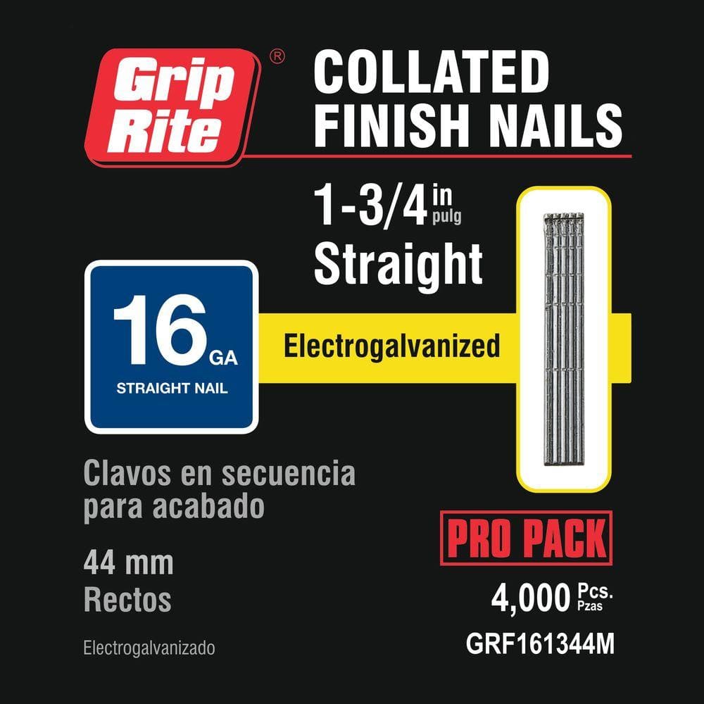 Grip-Rite 1-3/4 in. x 16-Gauge Electrogalvanized Steel Finish Nails ...