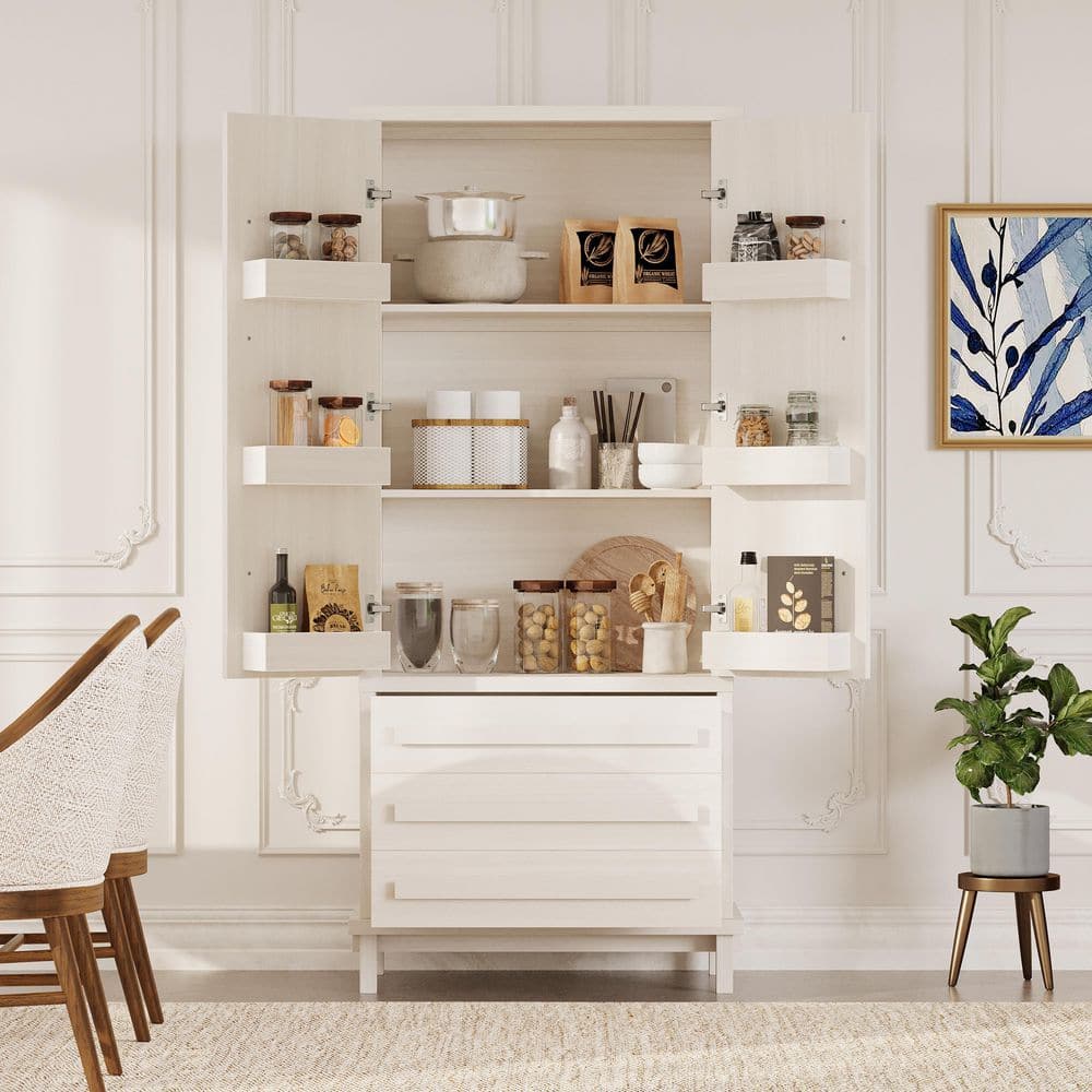 Harper & Bright Designs White 70.1 in. H 2-Door Kitchen Pantry ...