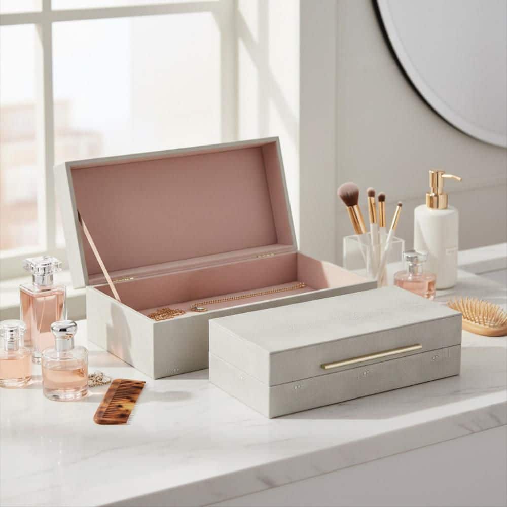 Liv & Skye Ivory 14 in. x 4 in. Metal Rectangular Decorative Boxes (Set ...