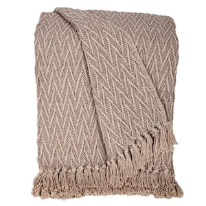 Storied Home Brown Bohemian Cotton Slub Throw Blanket with Crochet and ...