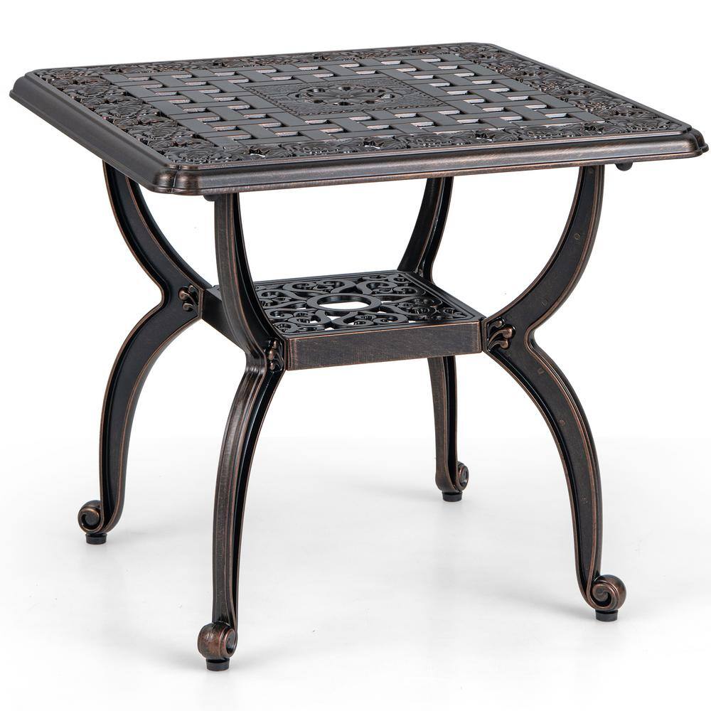 ANGELES HOME Cast Aluminum Outdoor Side Table with Storage Shelf for ...