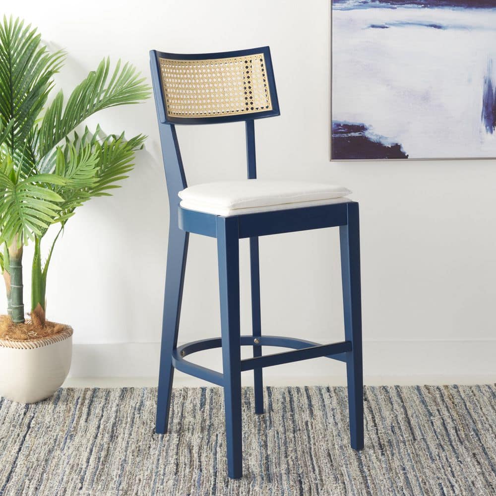 SAFAVIEH Galway 46.7 in. H Navy/Natural Wood Bar Stool BST1505E - The ...