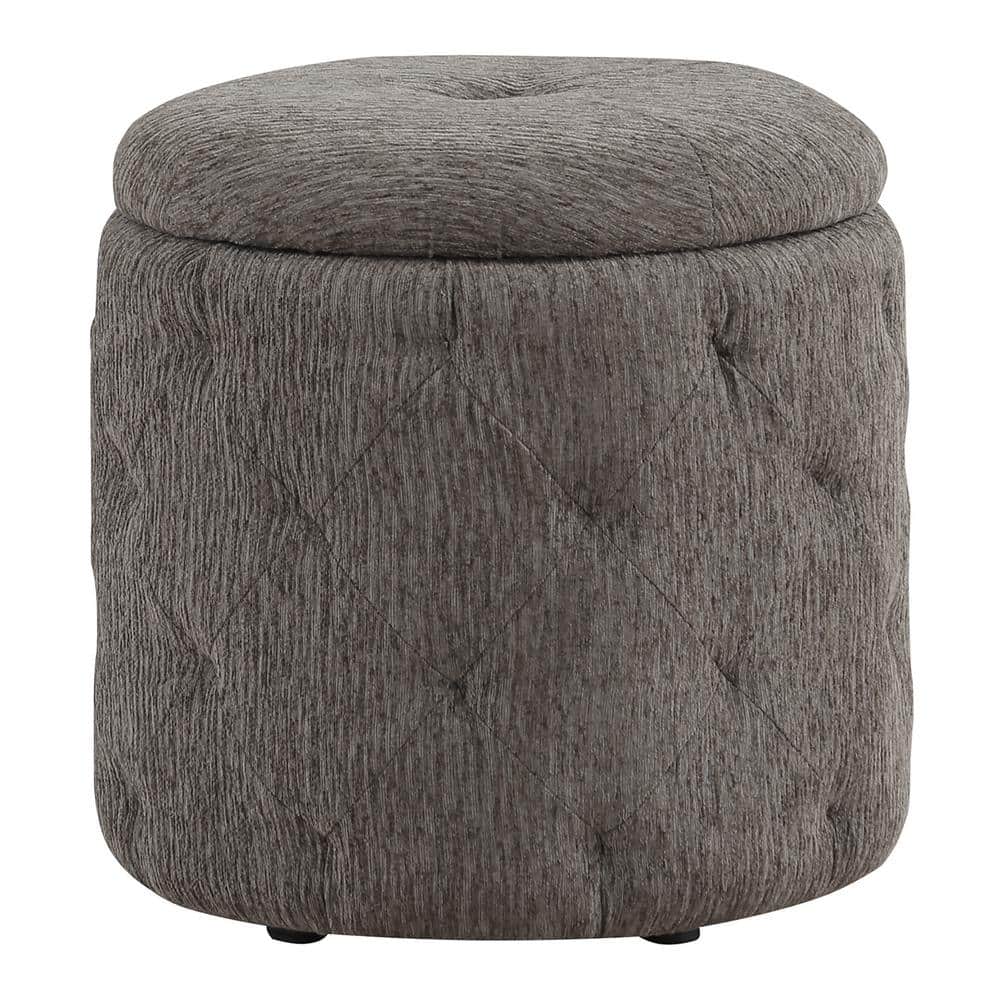OSP Home Furnishings Erindale Stone Fabric Round Storage Ottoman END ...