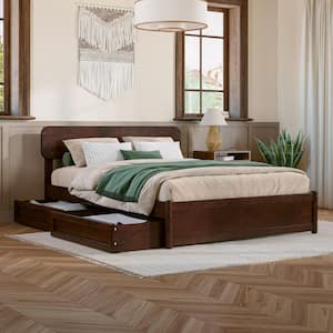 Capri Walnut Brown Solid Wood Frame Full Platform Bed with Panel ...