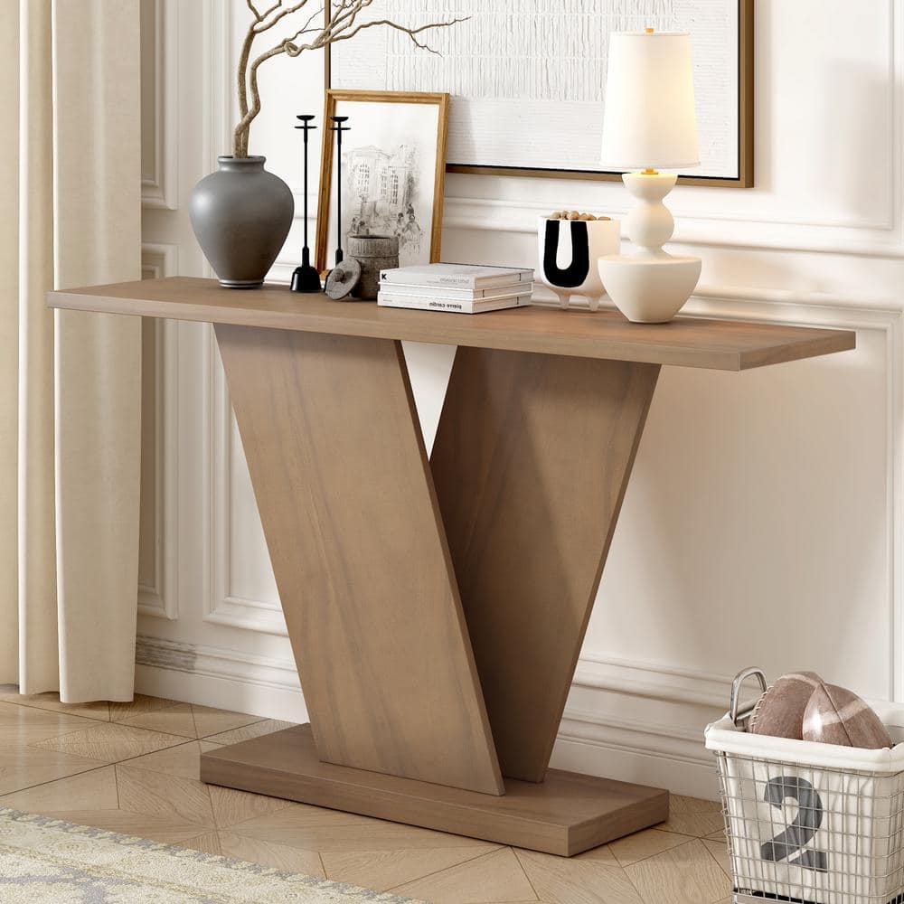 Harper & Bright Designs 60 in. Brown Rectangle Wood Console Table with ...