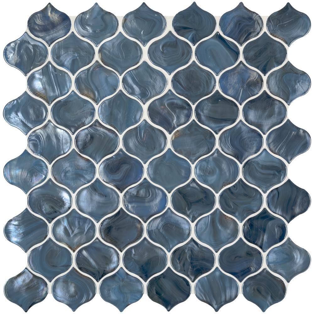 MSI Blue Shimmer Arabesque Glossy Glass Patterned Look Wall Tile GLS ...