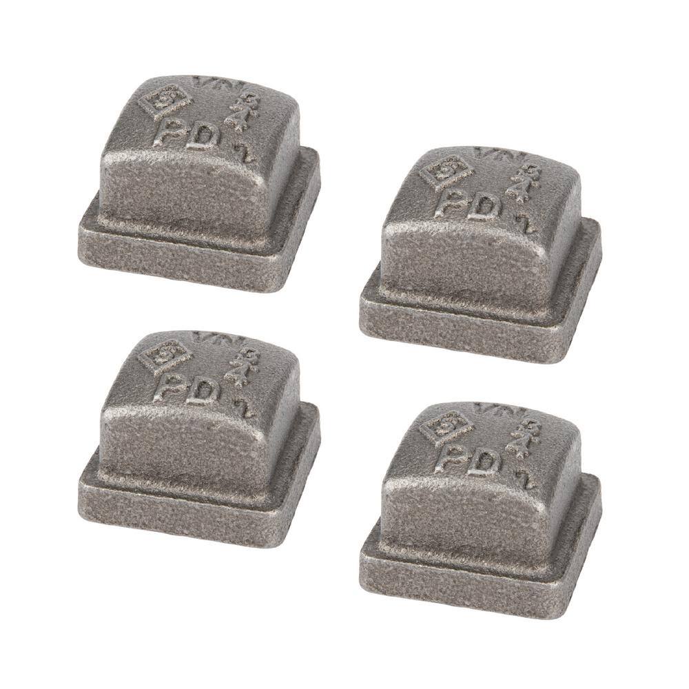 PIPE DECOR 3/4 in. Black Malleable Iron Square Cap (4-Pack) PDB SQCA-34 ...