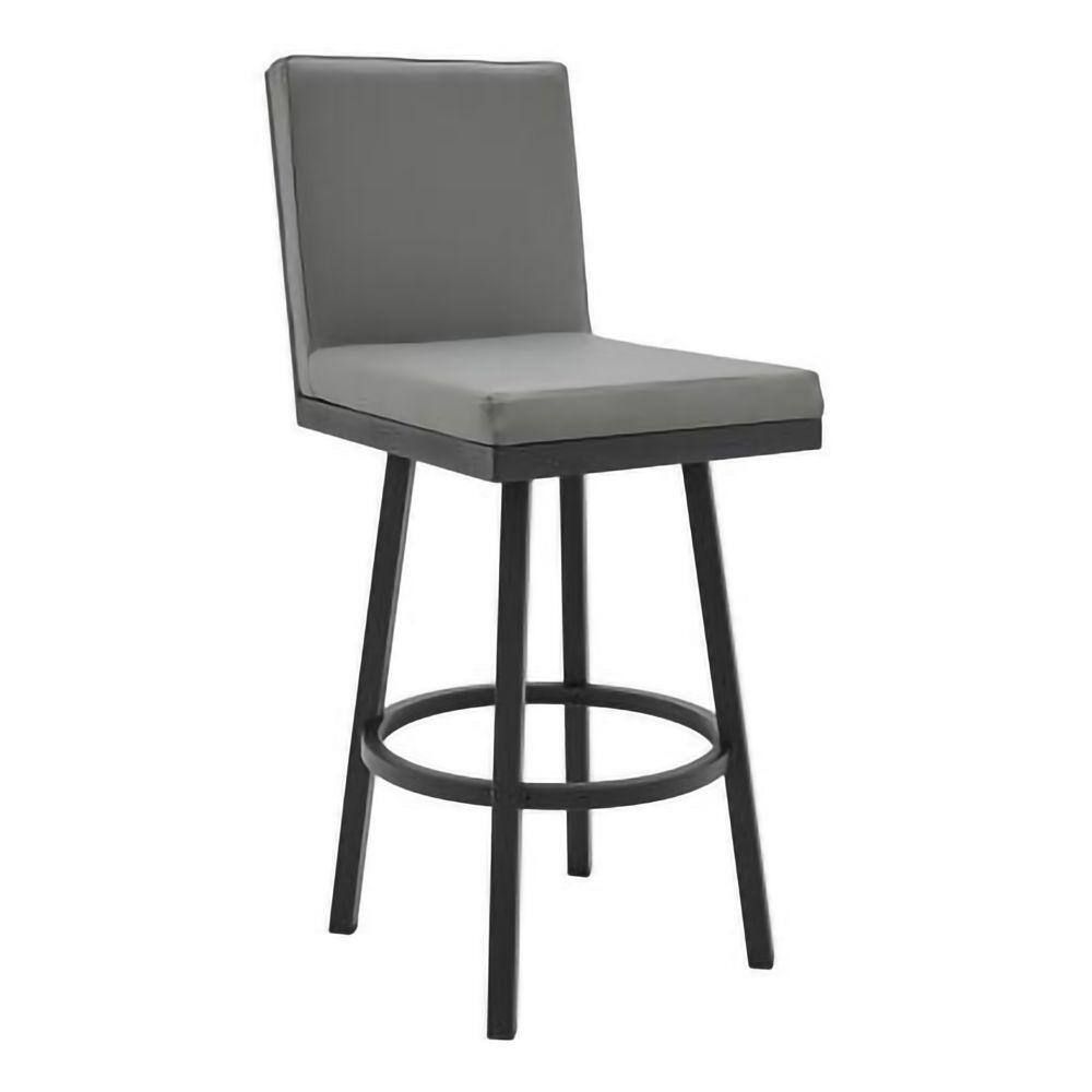 Benjara 26 in. Gray and Black Low Back Metal Frame Bar Stool with Faux ...