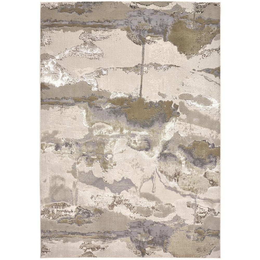 HomeRoots 8 ft. x 10 ft. Ivory, Brown, Gray Abstract Area Rug ...