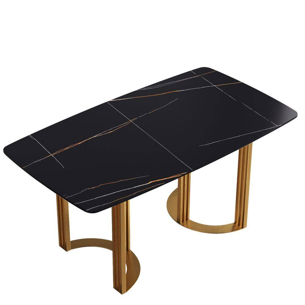 Magic Home 63 in. Round Edge Sintered Stone Black Rectangle Top ...