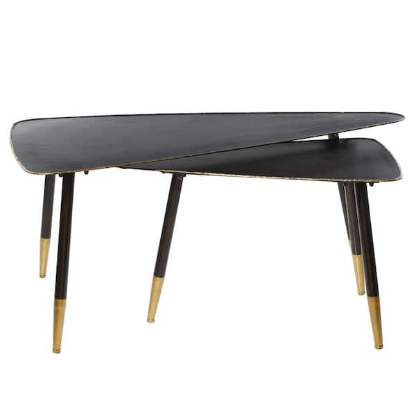 Litton Lane 25 in. Black Triangle Metal Nesting End Table with Gold ...