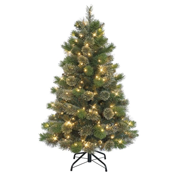 Costway 4.5 ft. Pre-Lit Snow Flocked Hinged Artificial Christmas Tree with 120 LED Lights ...