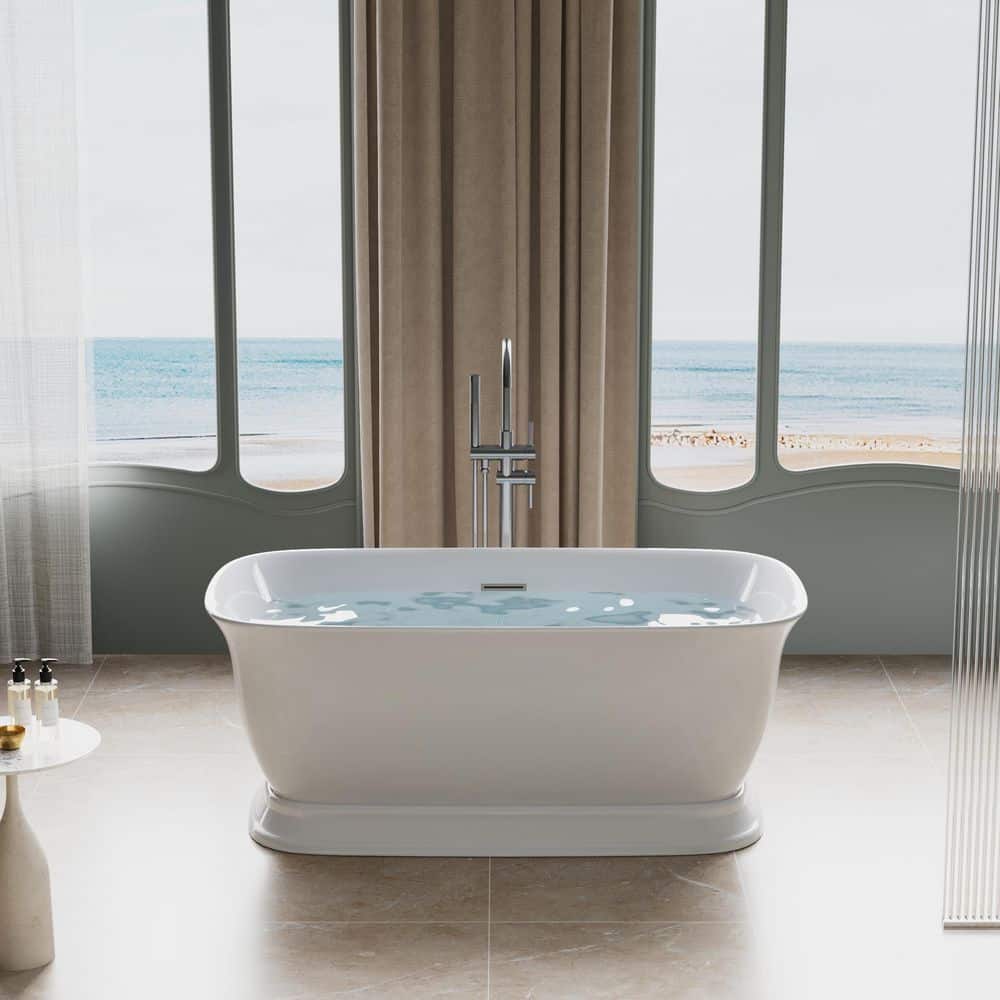 WELLFOR Tivor 59 in. x 31.5 in. Freestanding Soaking Bathtub 100% Pure ...