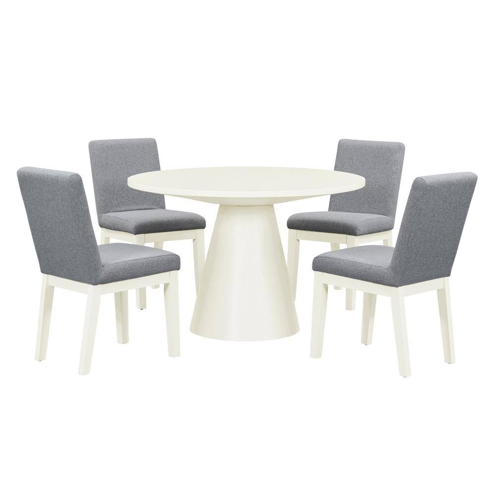 Polibi 5-Piece Retro Cream White Wood Top Dining Room Set Seats 4 RS ...