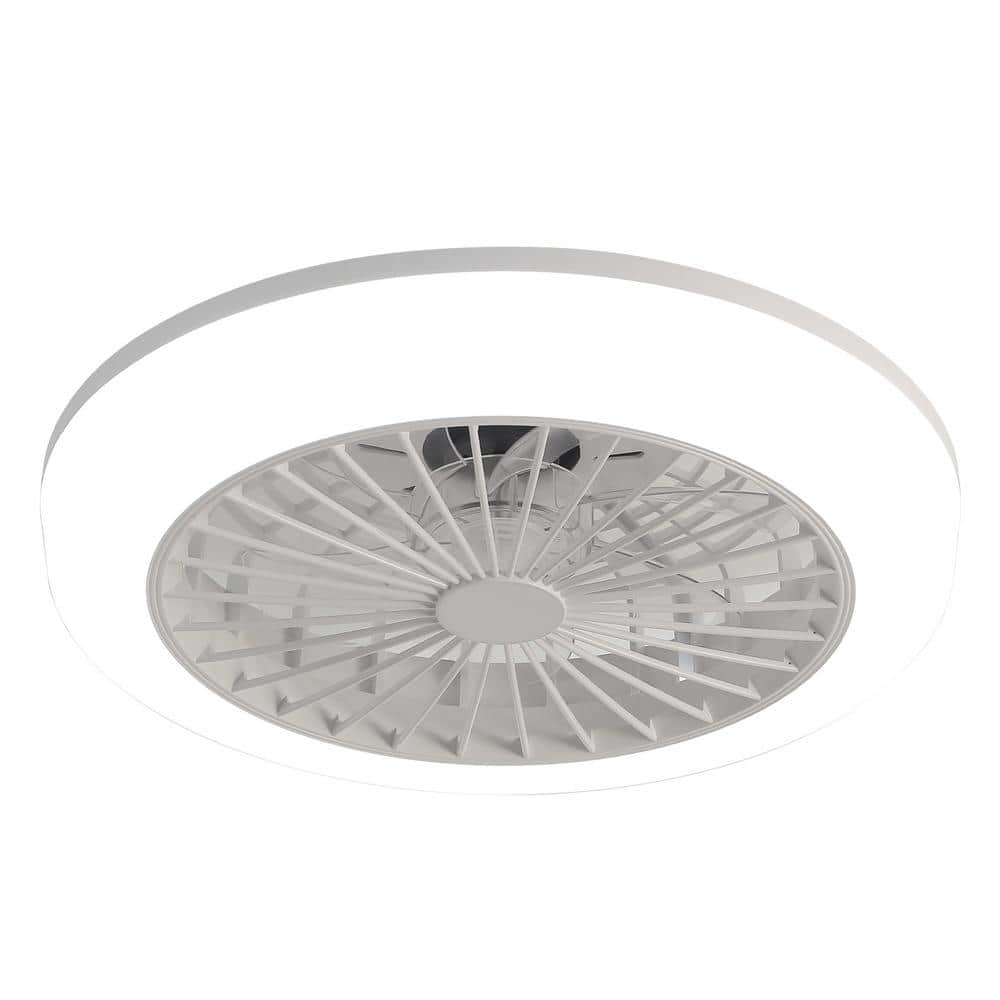 PUDO 18 in. Enclosed Indoor Gray Flush Mount Round Ceiling Fan with ...