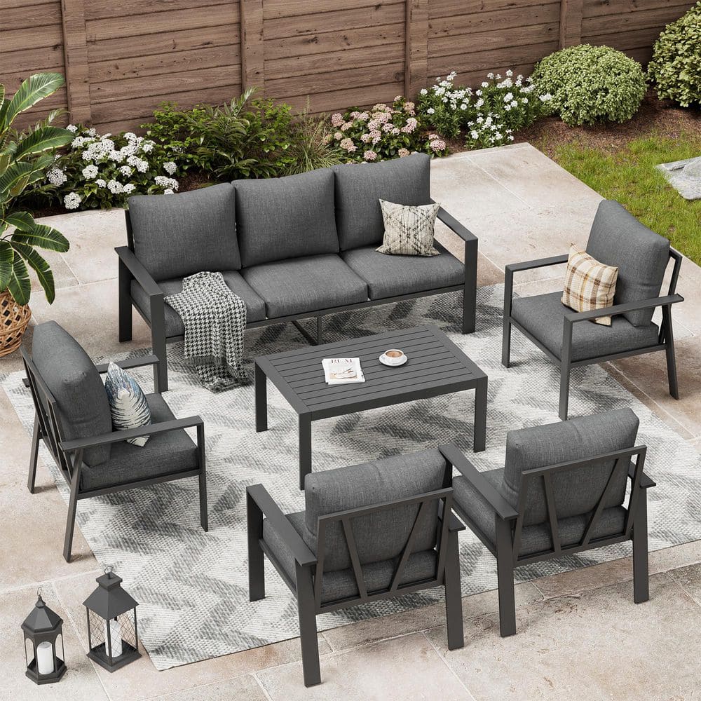 ELPOSUN Aluminum Seating Group with Gray Cushions, 6-Piece Outdoor ...
