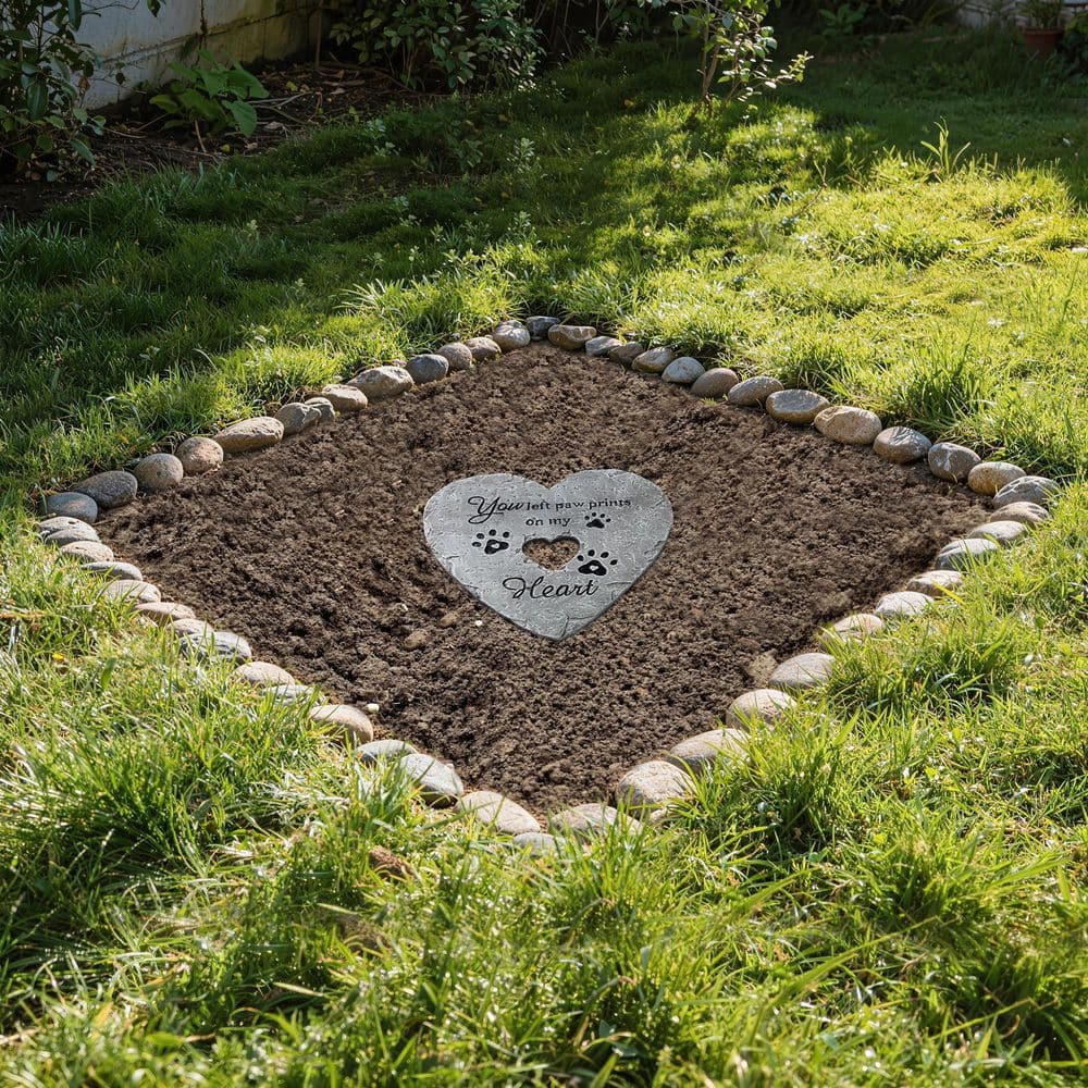 Glitzhome 10 in. D Set of 2 Cement Heart Shaped Paw Prints and Dog ...
