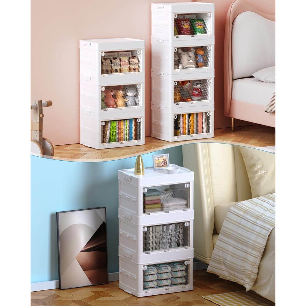 Hooure 24 qt. Collapsible Storage Bins, 3-Tier Stackable Plastic Closet ...