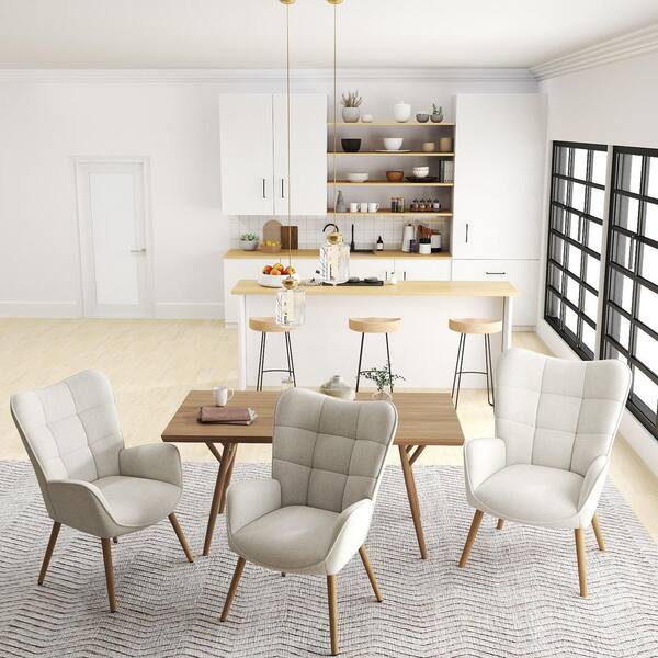 Homy Casa KDNG Beige Fabric Upholstered Dining Chair with Tapered Wood ...