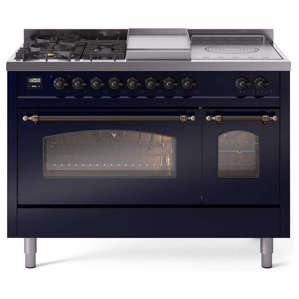 ILVE Nostaglie II 48 in. 5-Burners Freestanding Dual Fuel Range in ...