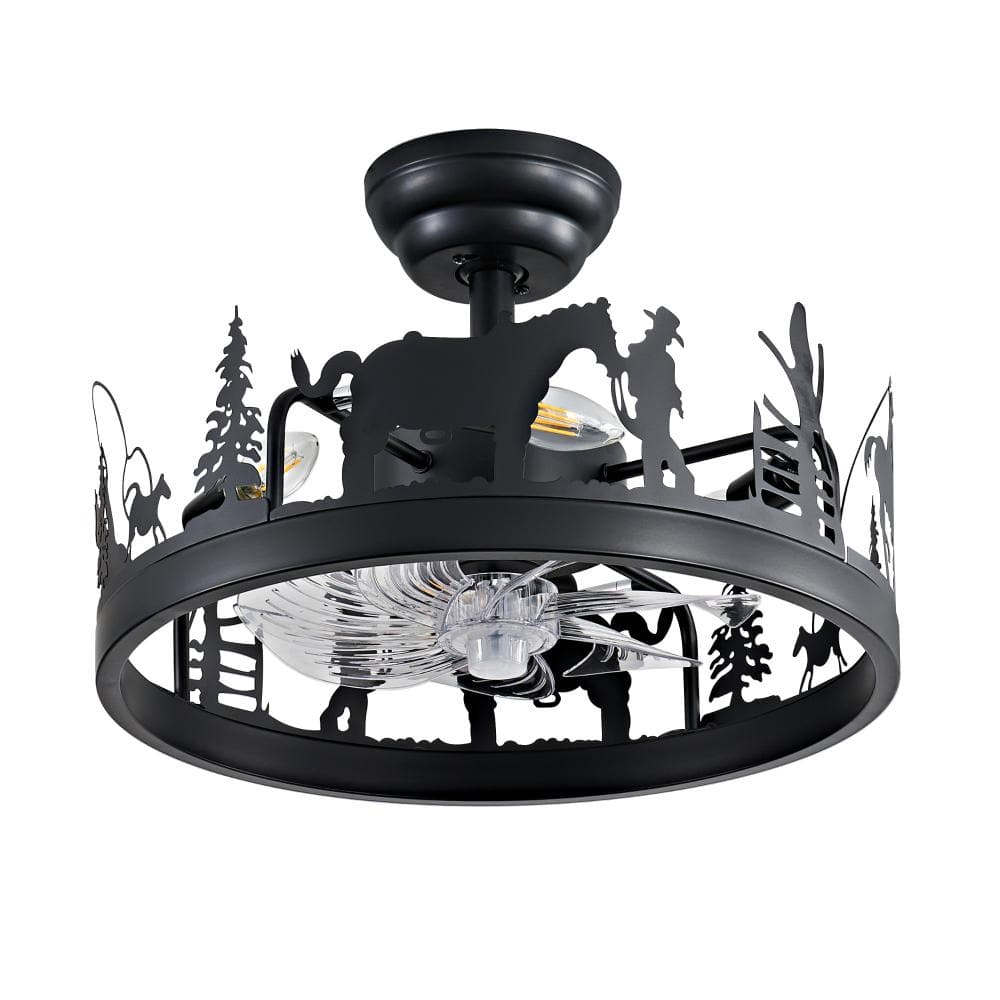 Deyidn Rustic Black Caged Ceiling Fan with Light, Remote Control ...
