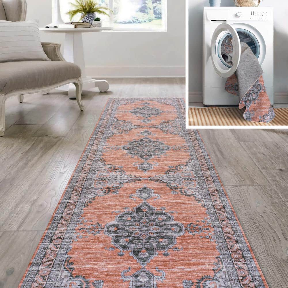 JONATHAN Y Orange/Gray 2 ft. x 8 ft. Wincer Chenille Cottage Medallion ...