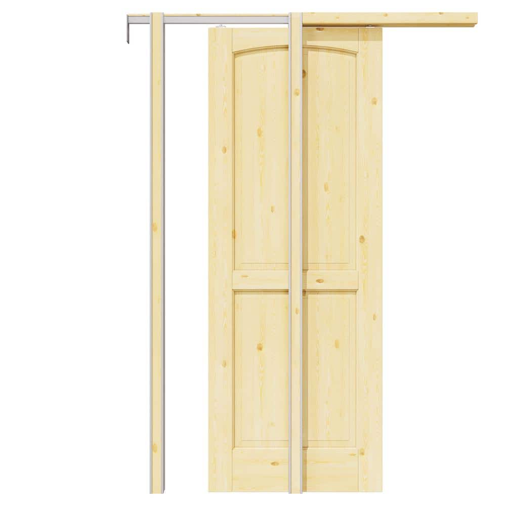 ARK DESIGN 28 in. x 80 in. Arch 2-Panel Unfinished Pine Wood Sliding ...