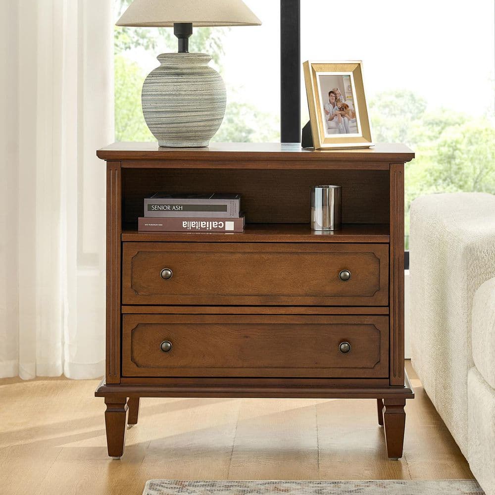 JAYDEN CREATION Juiien Traditional Farmhouse Solid Wood 2 Drawers ...